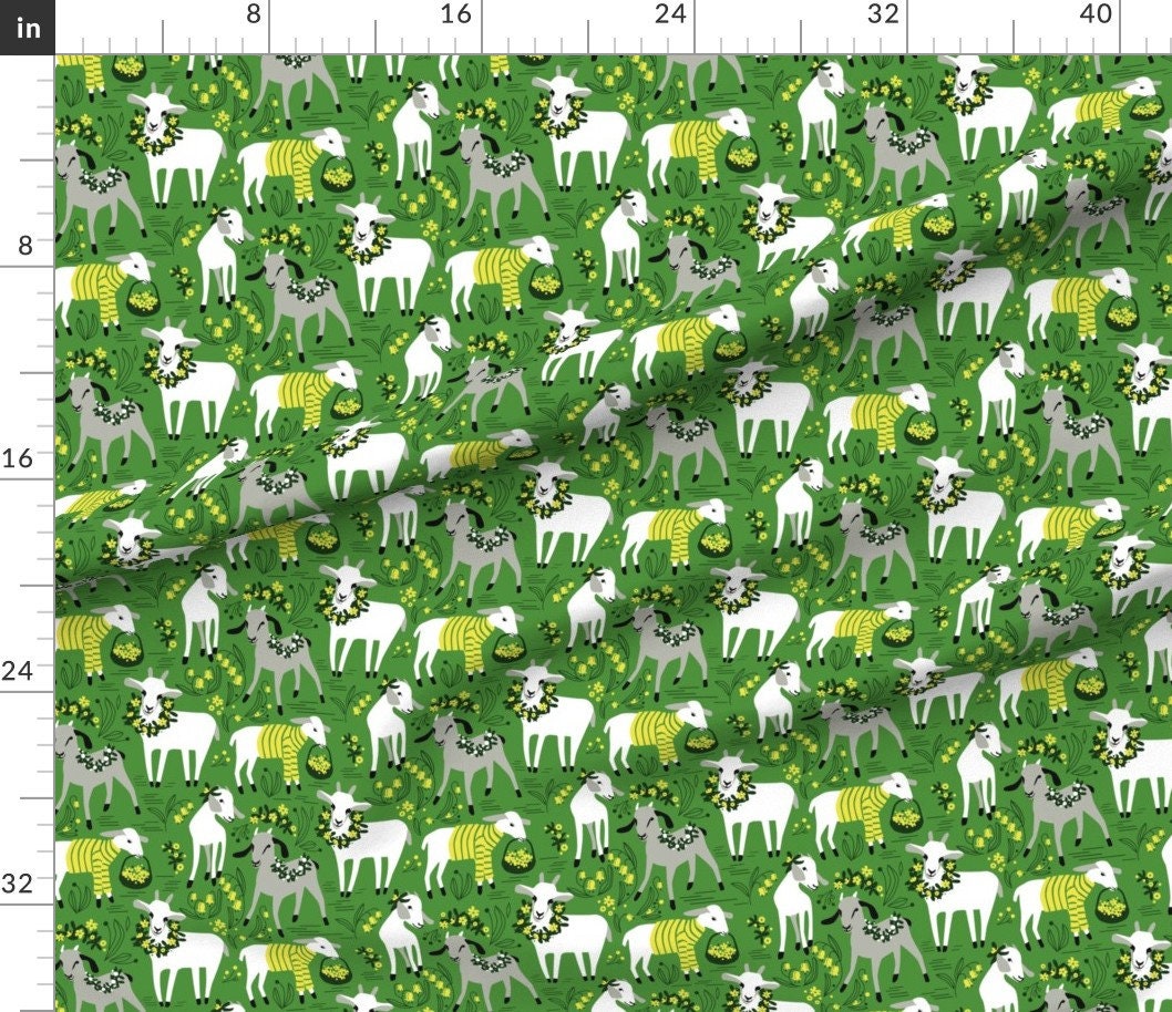Goat Floral Fabric Little Goats in the Garden by - Etsy