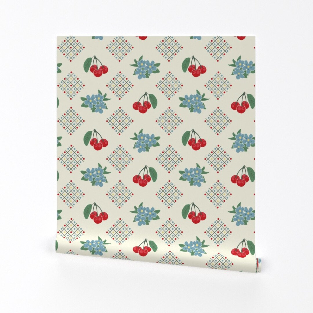 Retro Kitchen Wallpaper Kitchen Cherry Large Print by Lioriel Floral ...