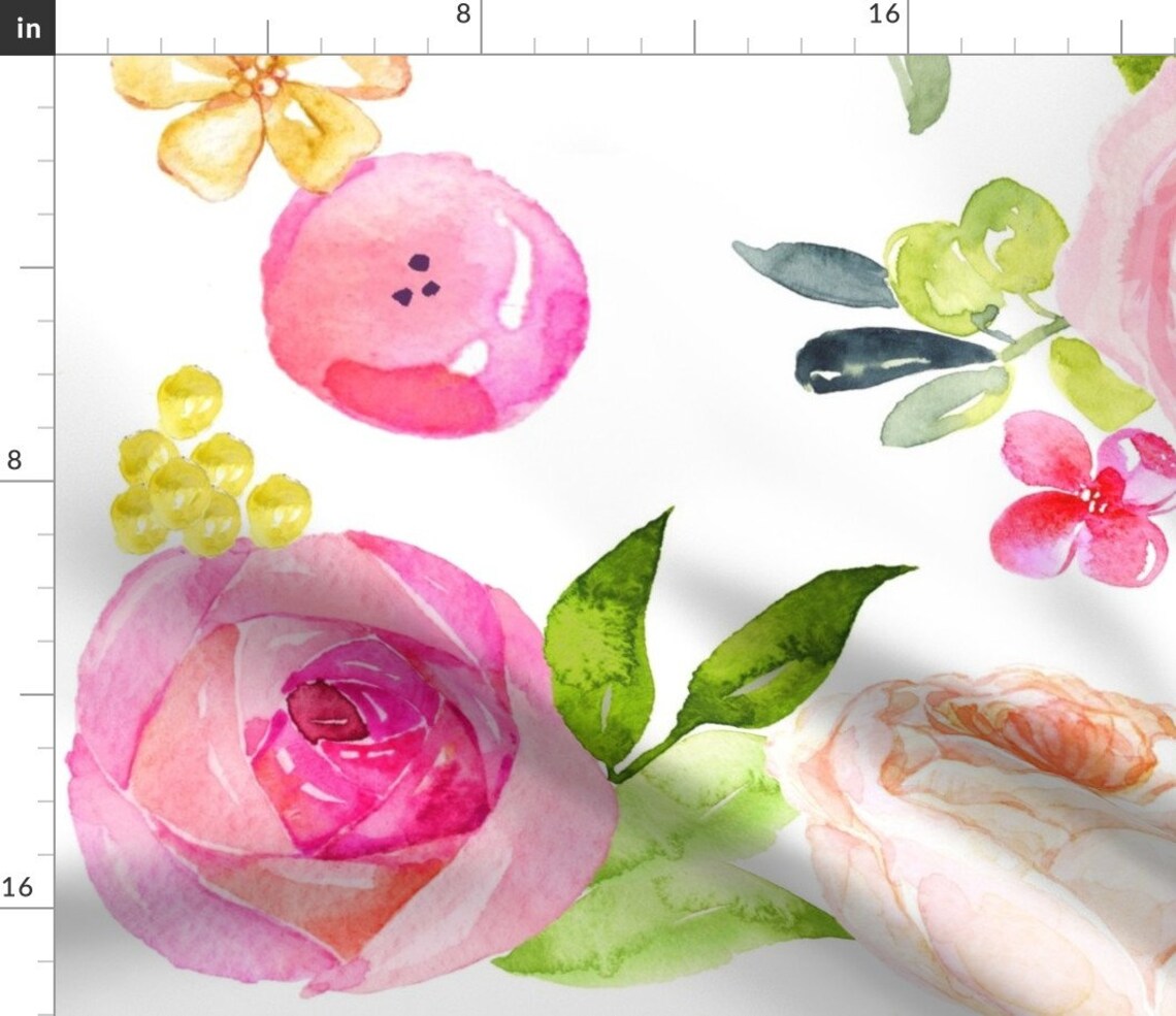 Watercolor Floral Fabric Spring Summer Colorful Pink Flower | Etsy