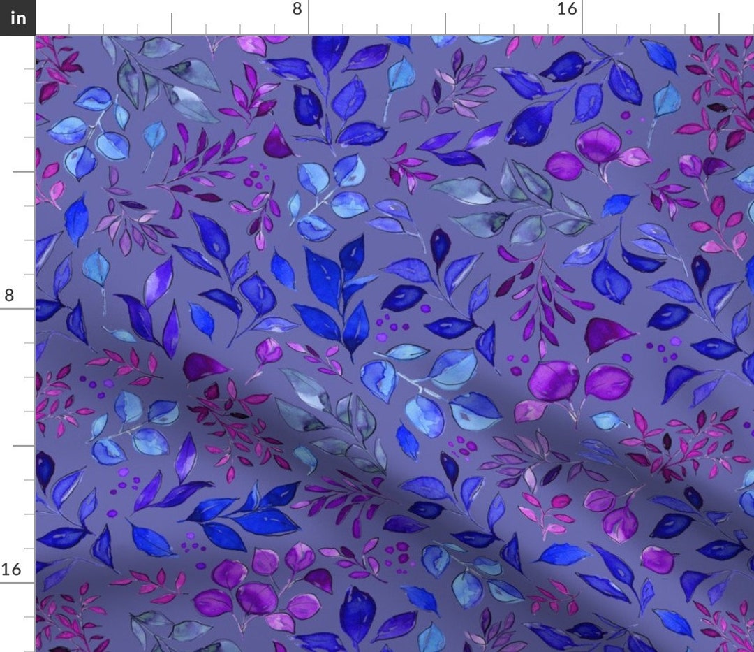 Periwinkle Blue Fabric Watercolor Leaves by 2penniesandacollarbutton ...