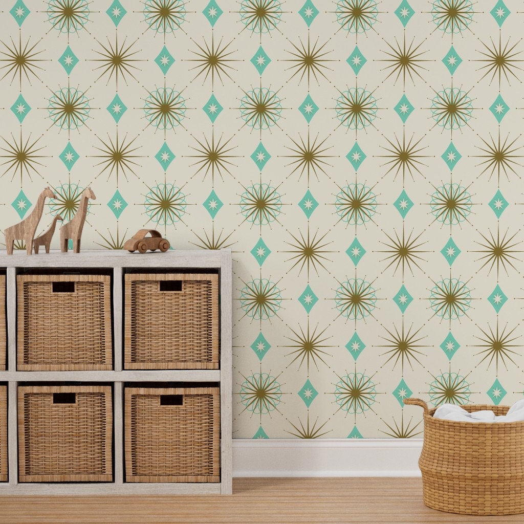 Atomic Wallpaper Starburst Aquarelle by Curiouslondon Mid - Etsy