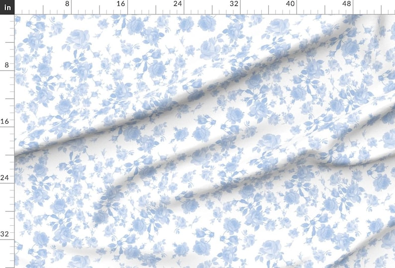 Blue Roses Apparel Fabric - Saint Colette by Lilyoake - Faded Blue ...