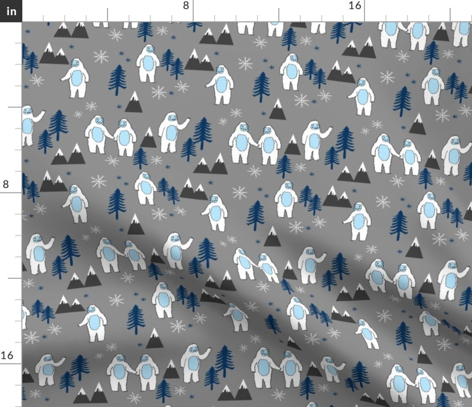 Yeti Fabric Yeti Christmas Winter Snow Fabric Gray and Blue - Etsy
