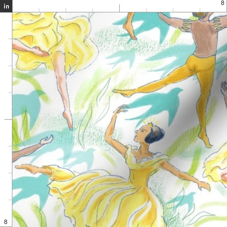 Yellow Ballet Fabric Ballet Dancers on White by Vinpauld - Etsy