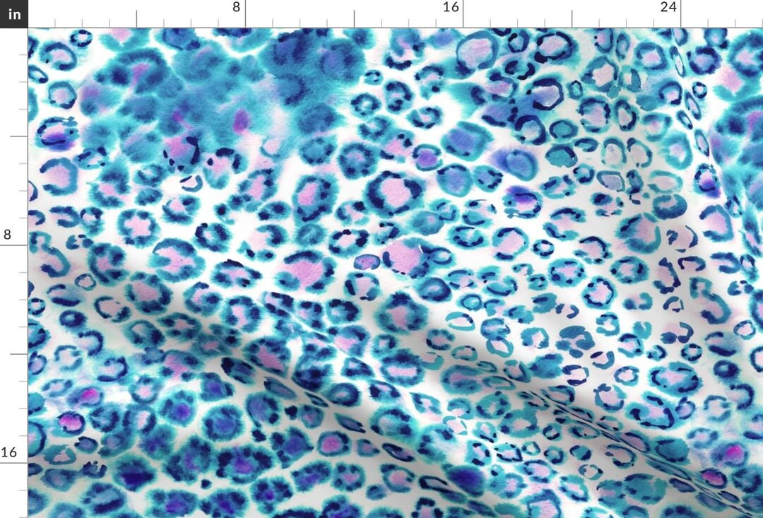 Leopard Print Blue Fabric - Blue Leopard Watercolor Animal Print by ...