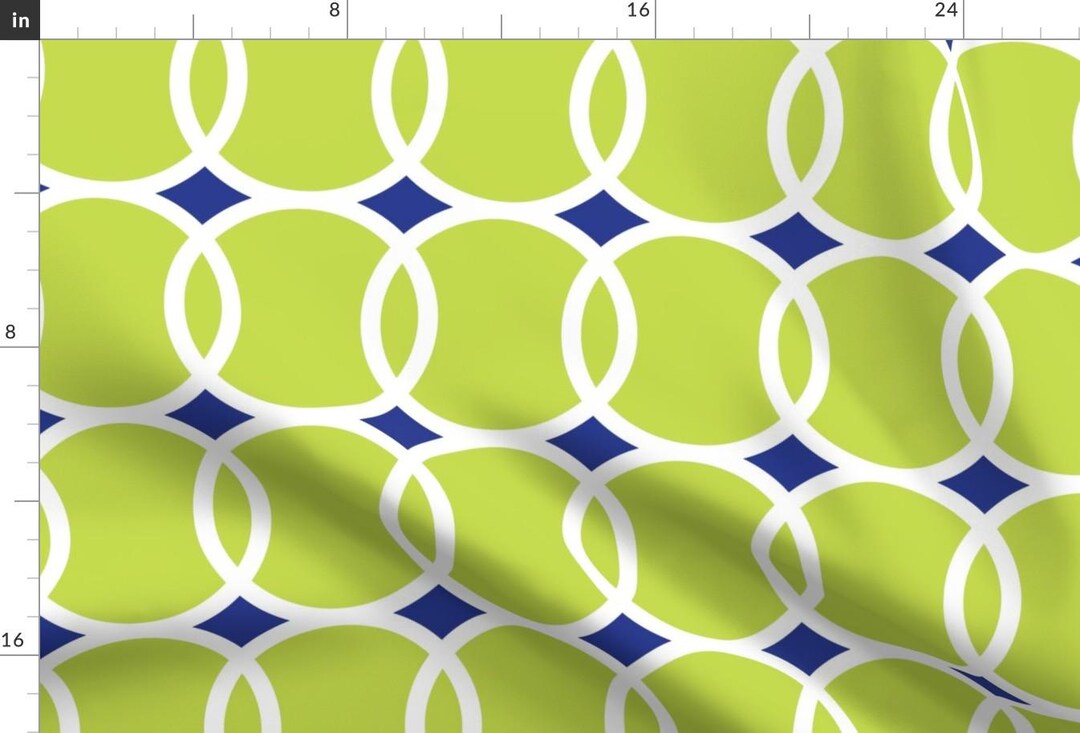 Tennis Fabric - Tennis Ball Geometric Trellis Modern Green White Navy ...