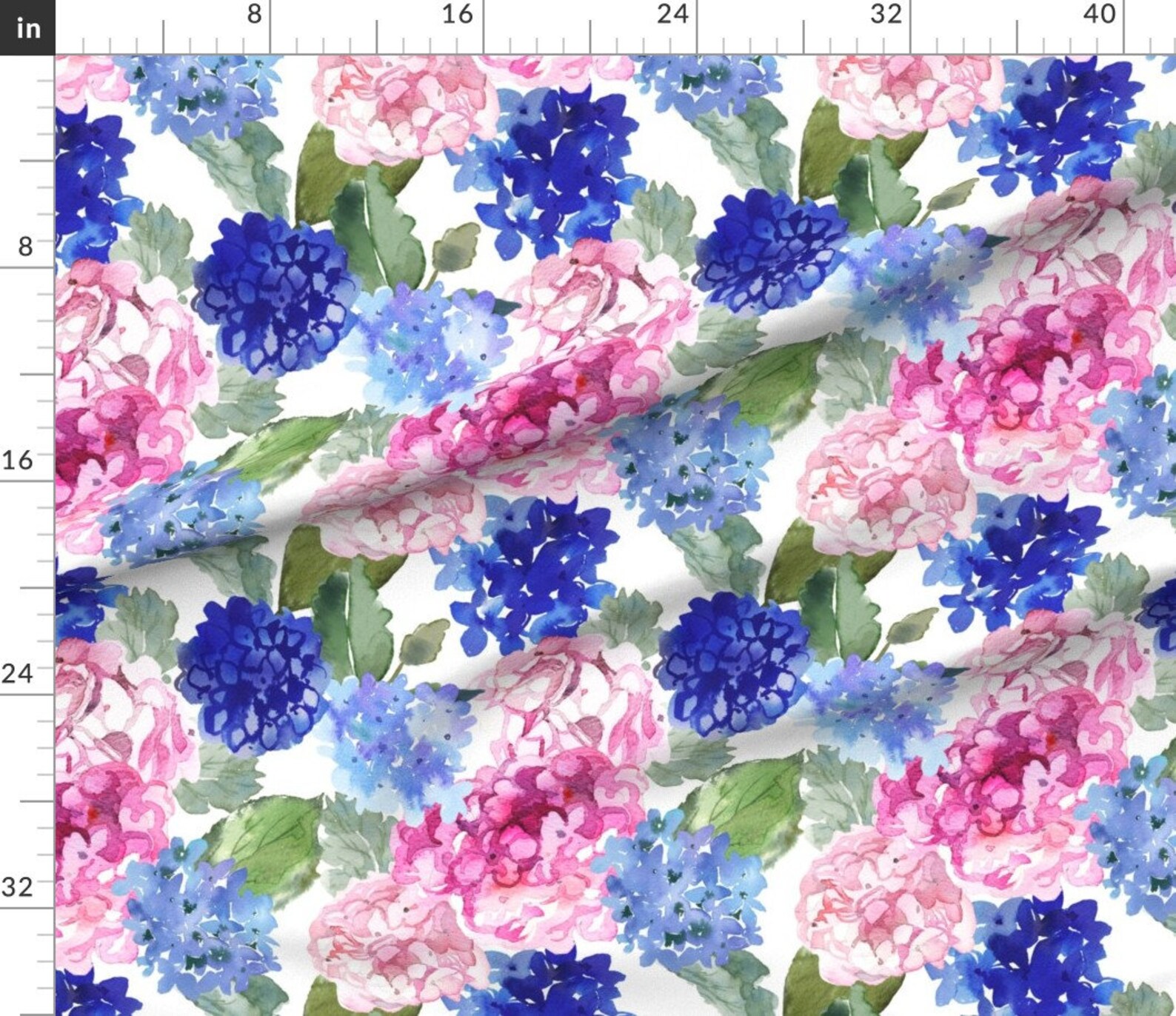 Watercolor Hydrangea Flowers Fabric Spring Hydrangea - Etsy