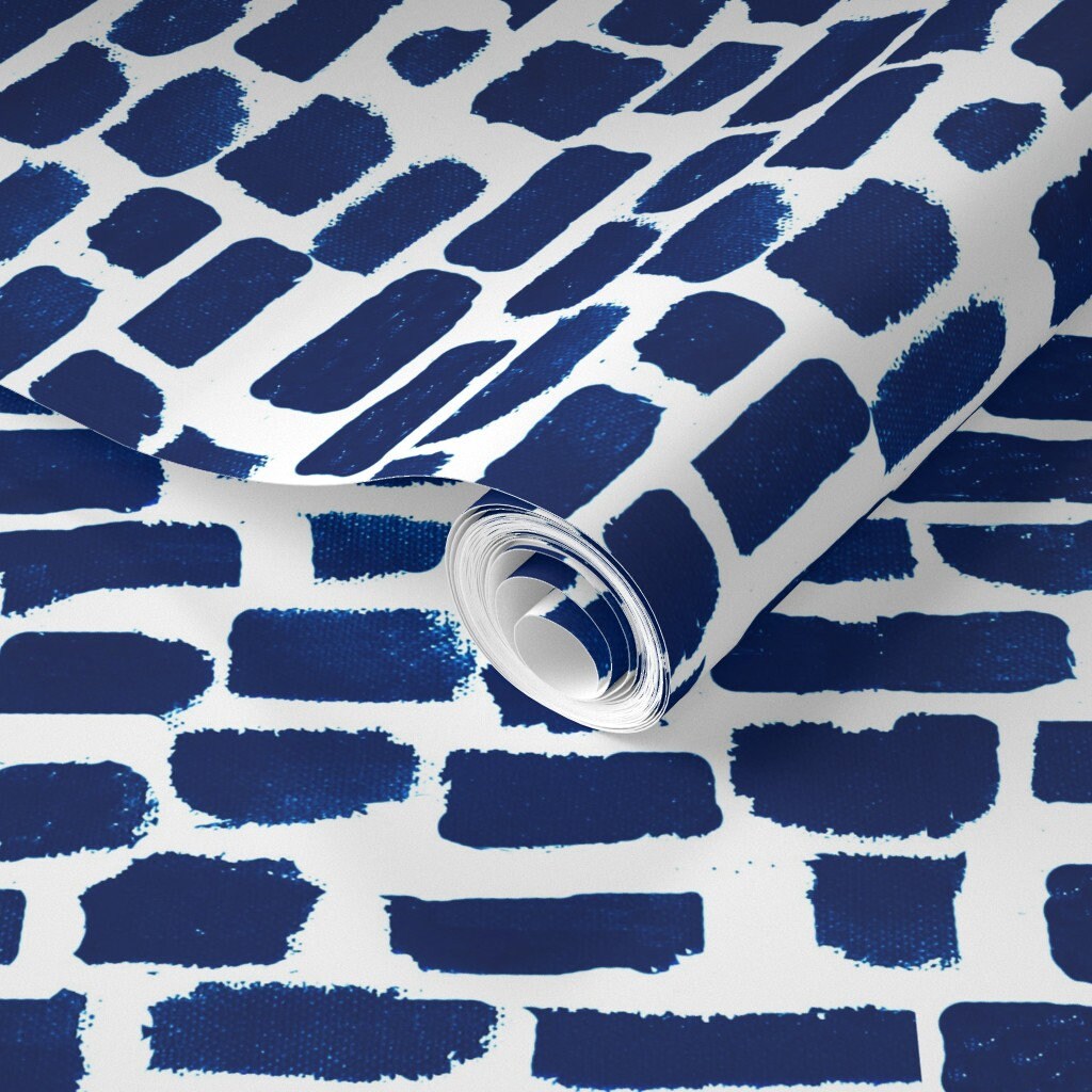 Abstract Dashes Wallpaper Royal Blue Velvet Brush Strokes by - Etsy