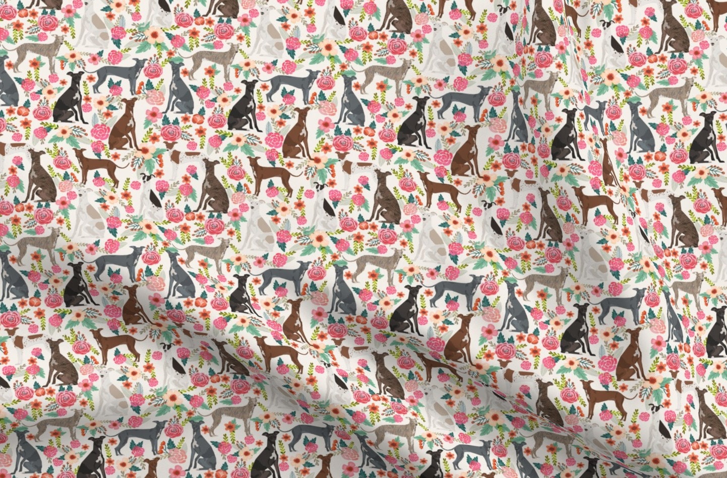 Greyhound Fabric Italian Greyhound Florals Dogs Flowers | Etsy