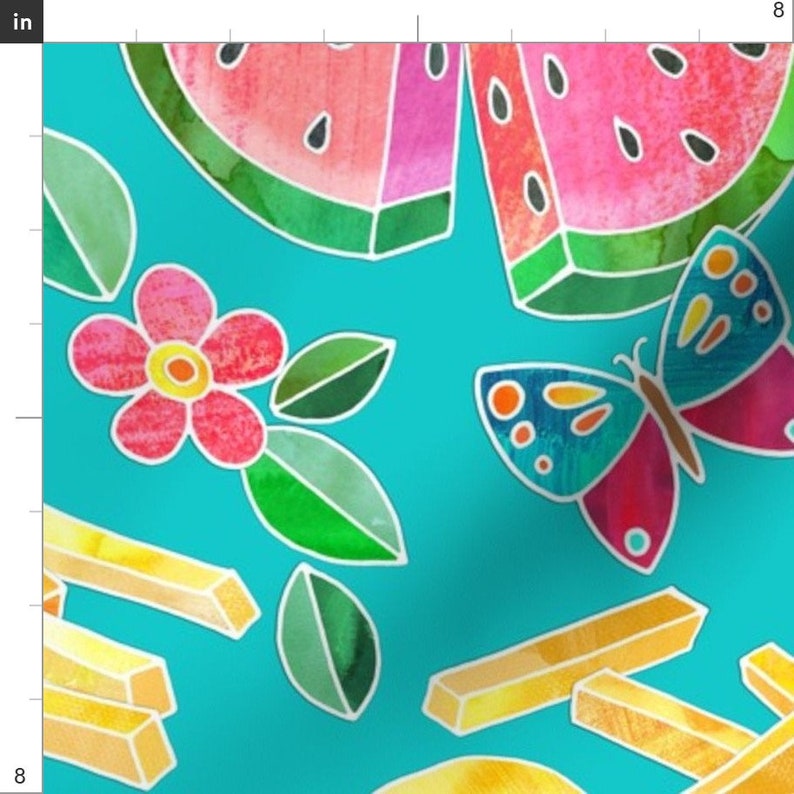 Summer Foods Fabric Cookout Collage With Burgers Butterflies - Etsy