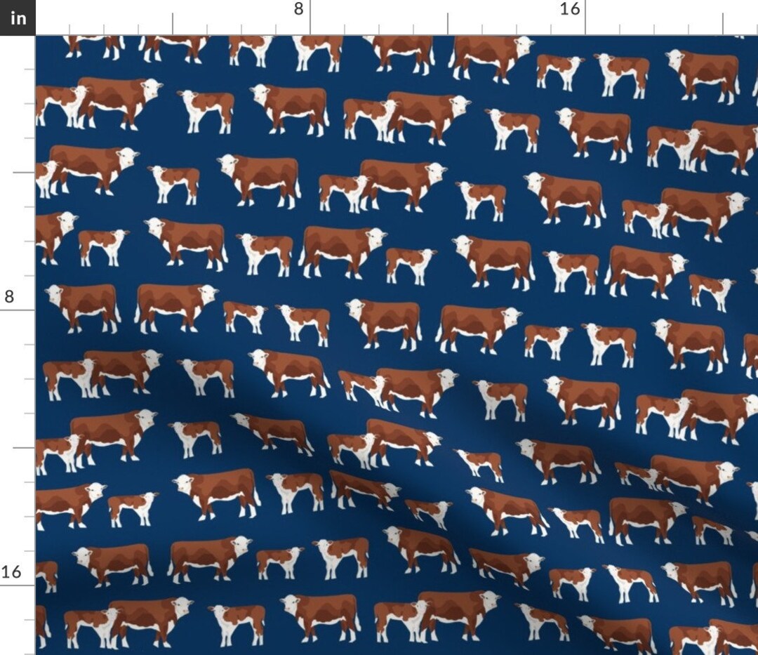 Cattle Fabric Hereford Cattle Calf Farm Animal Navy by Petfriendly ...