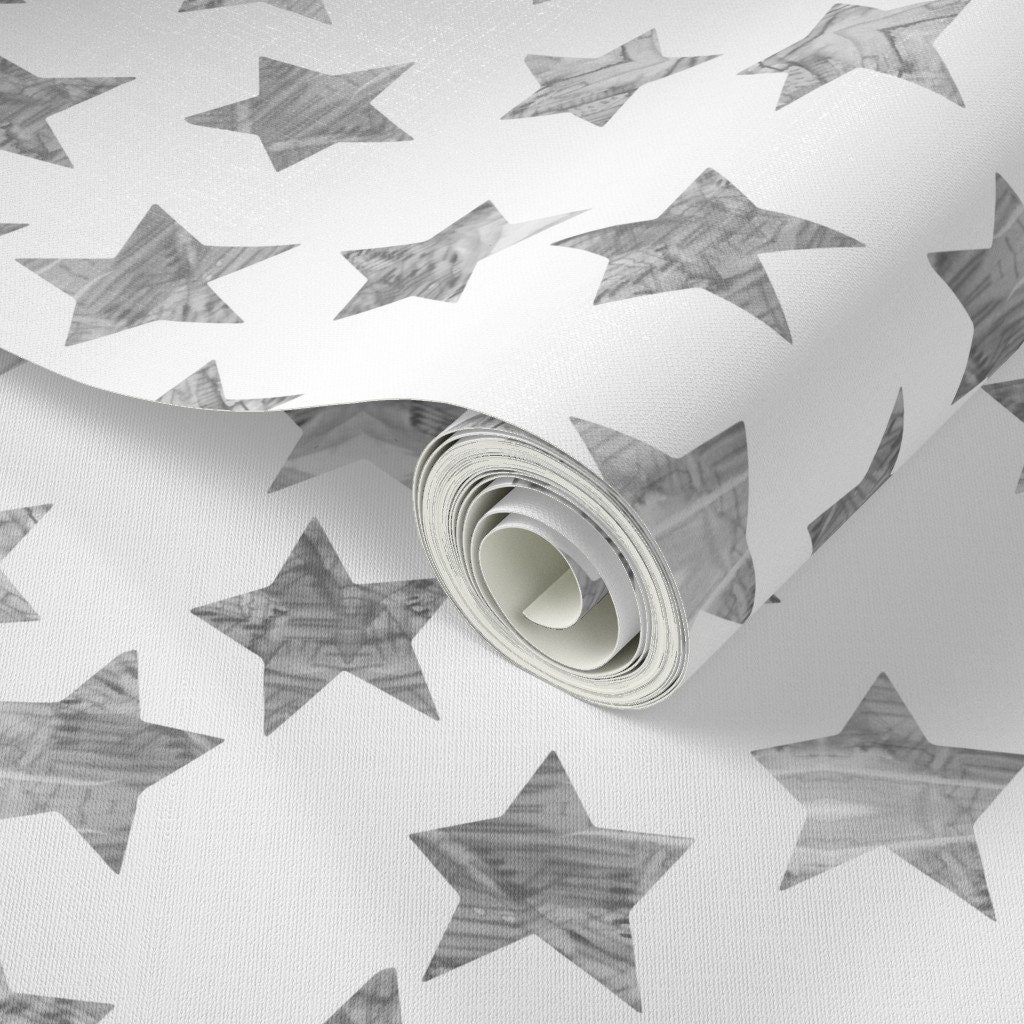 Gray Star Wallpaper Starry Watercolor Dreams in Grey by - Etsy