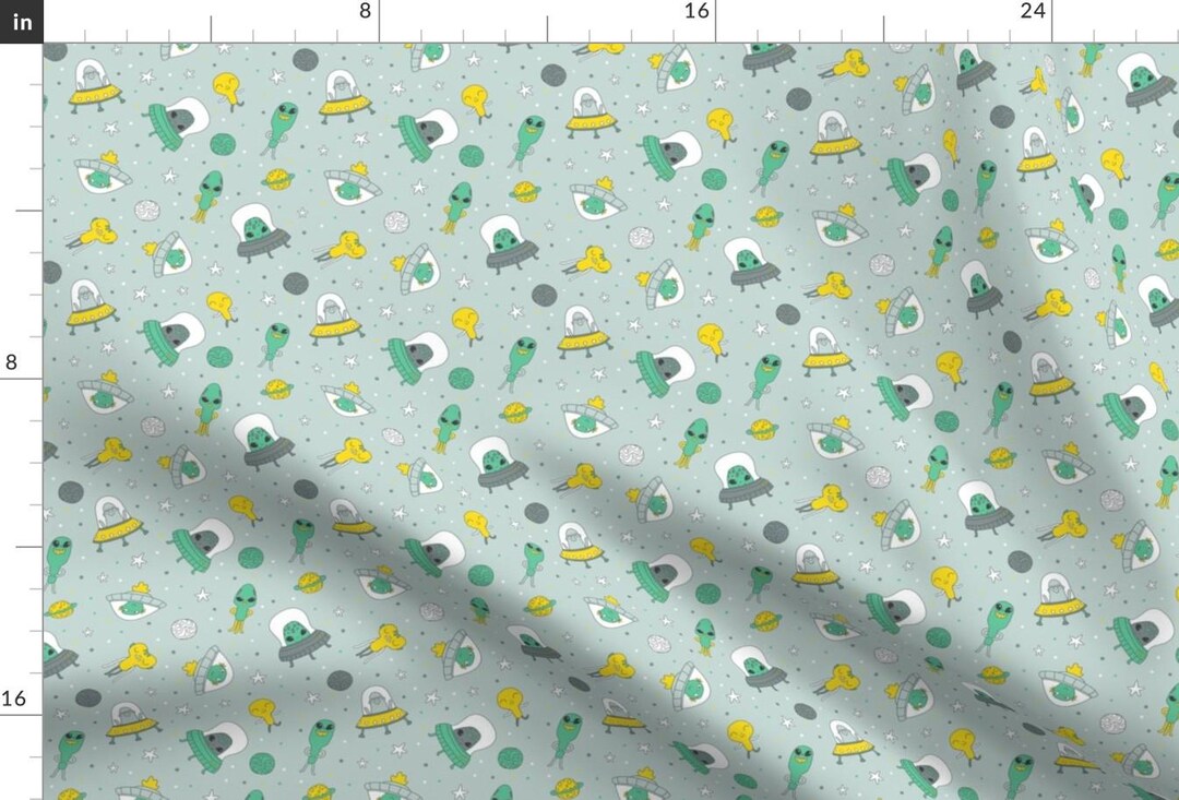 Alien Ufos Fabric - Funny Aliens by Kostolom3000 - Aliens Flying ...