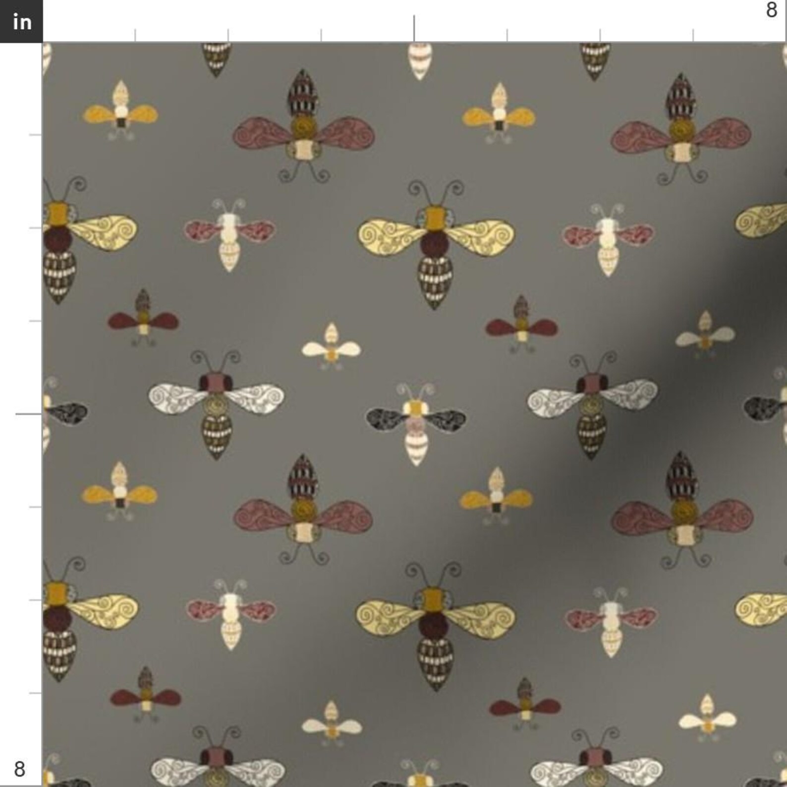 Bees Fabric - Ornate Bees on Gray by Seesawboomerang - Filigree Art ...