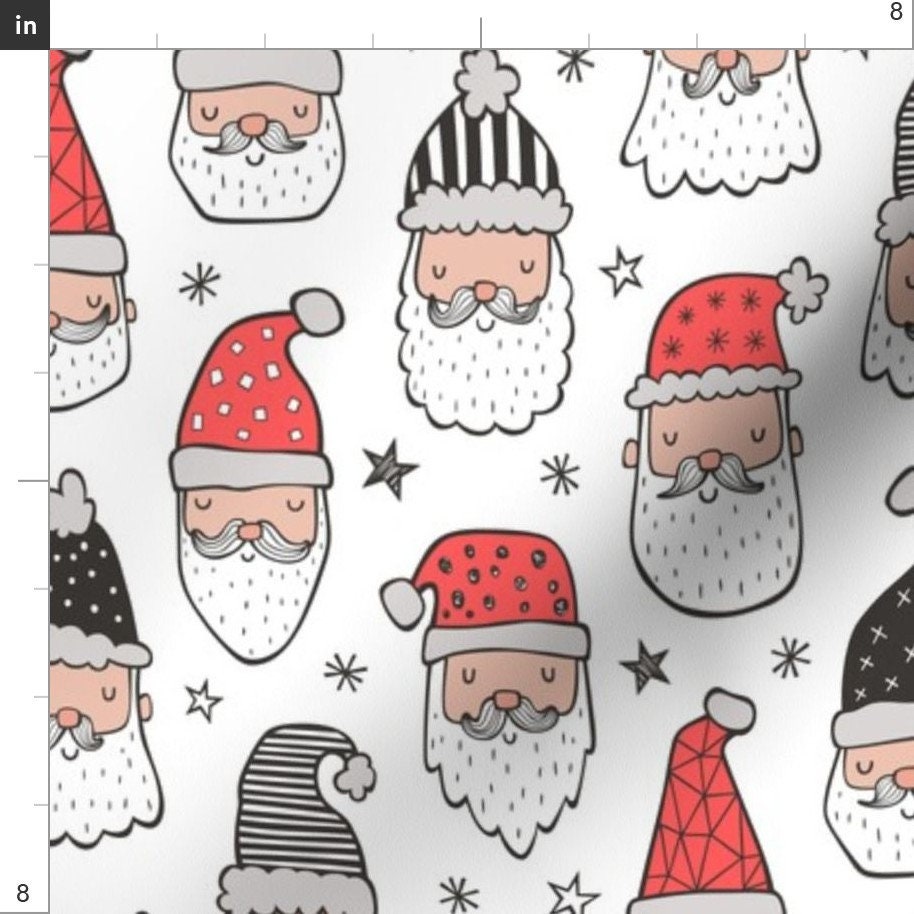 Santa Fabric Christmas Santa Claus With Stars On White By | Etsy