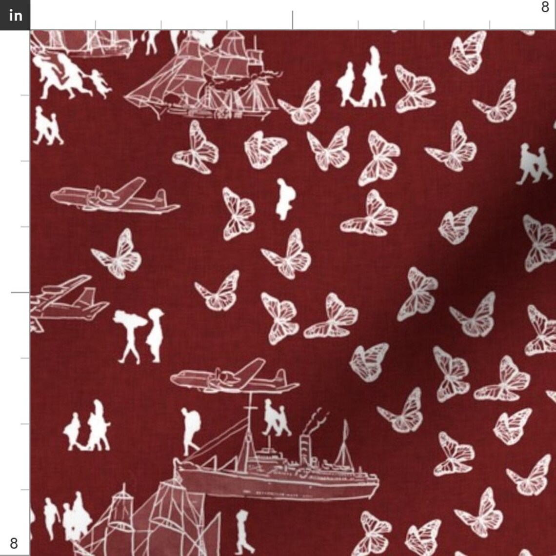 Migration Fabric American Migration on Red by Landpenguin - Etsy