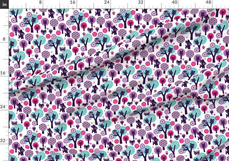 Deer Fabric Woodland Violet Fox Deer And Owl Pattern By | Etsy