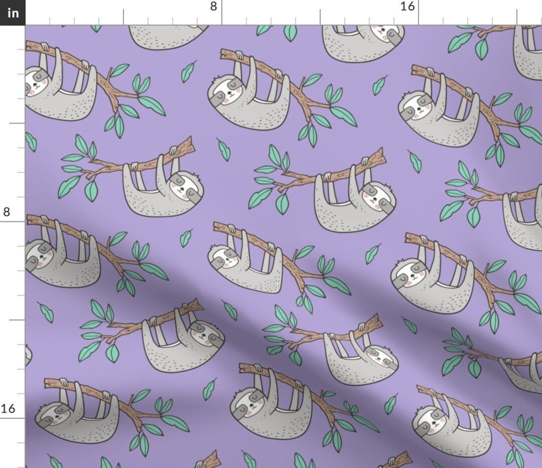 Sloths on Purple Fabric Sloths on Tree Branch With Leaves on - Etsy