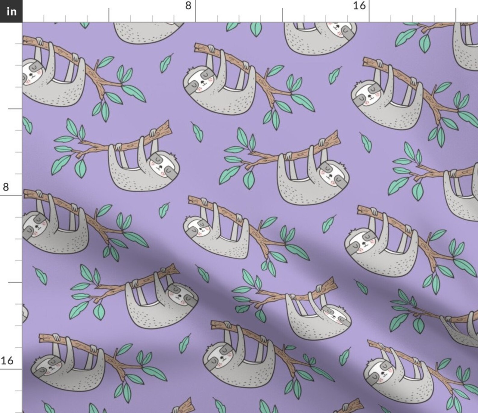 Sloths On Purple Fabric Sloths On Tree Branch With Leaves On | Etsy