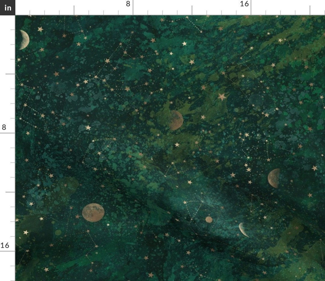 Celestial Sky Fabric Dark Green Galaxy by Rebecca_reck_art Emerald ...