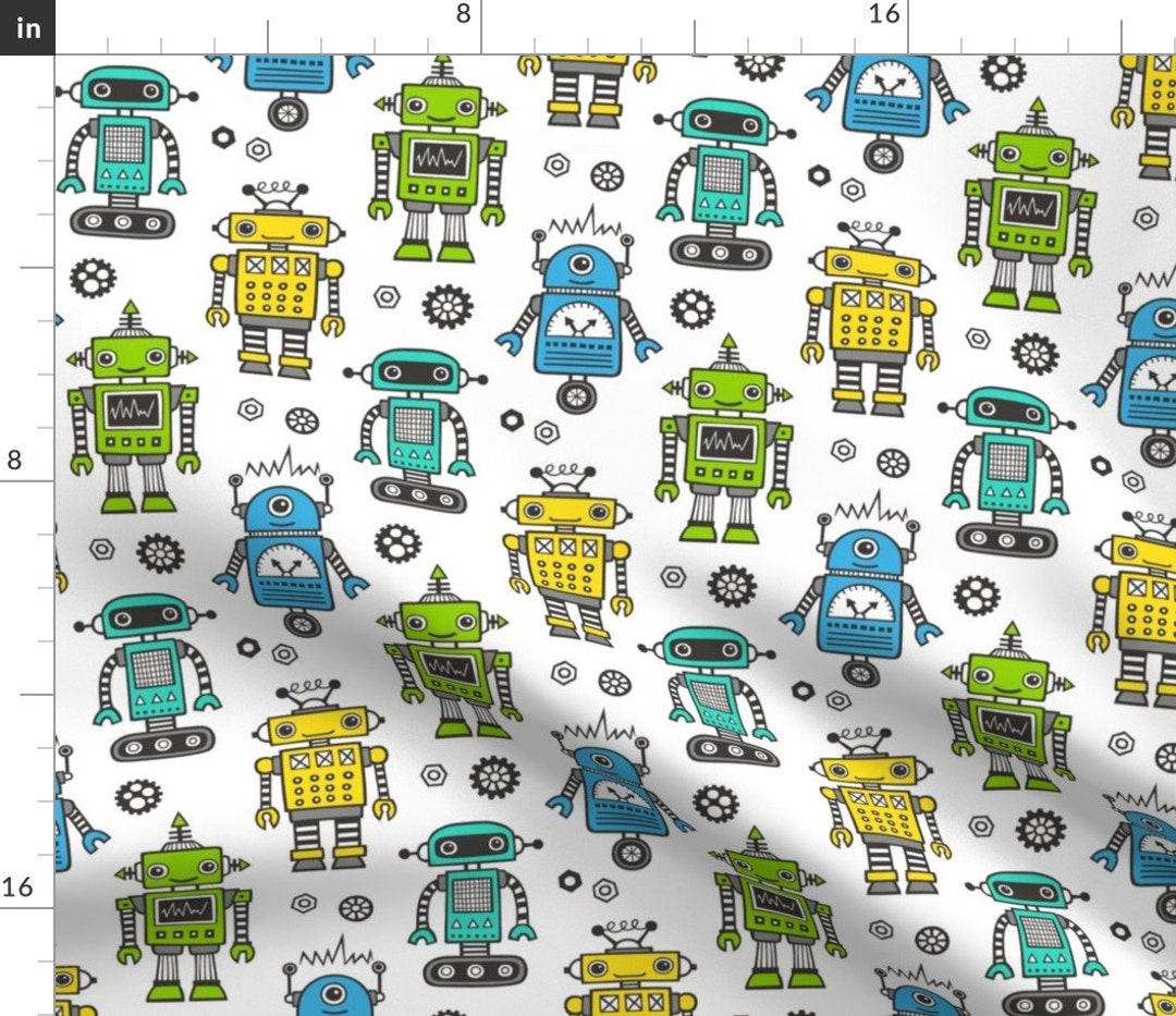 Retro Robots Fabric Boys Retro Robots by Caja Design Retro - Etsy