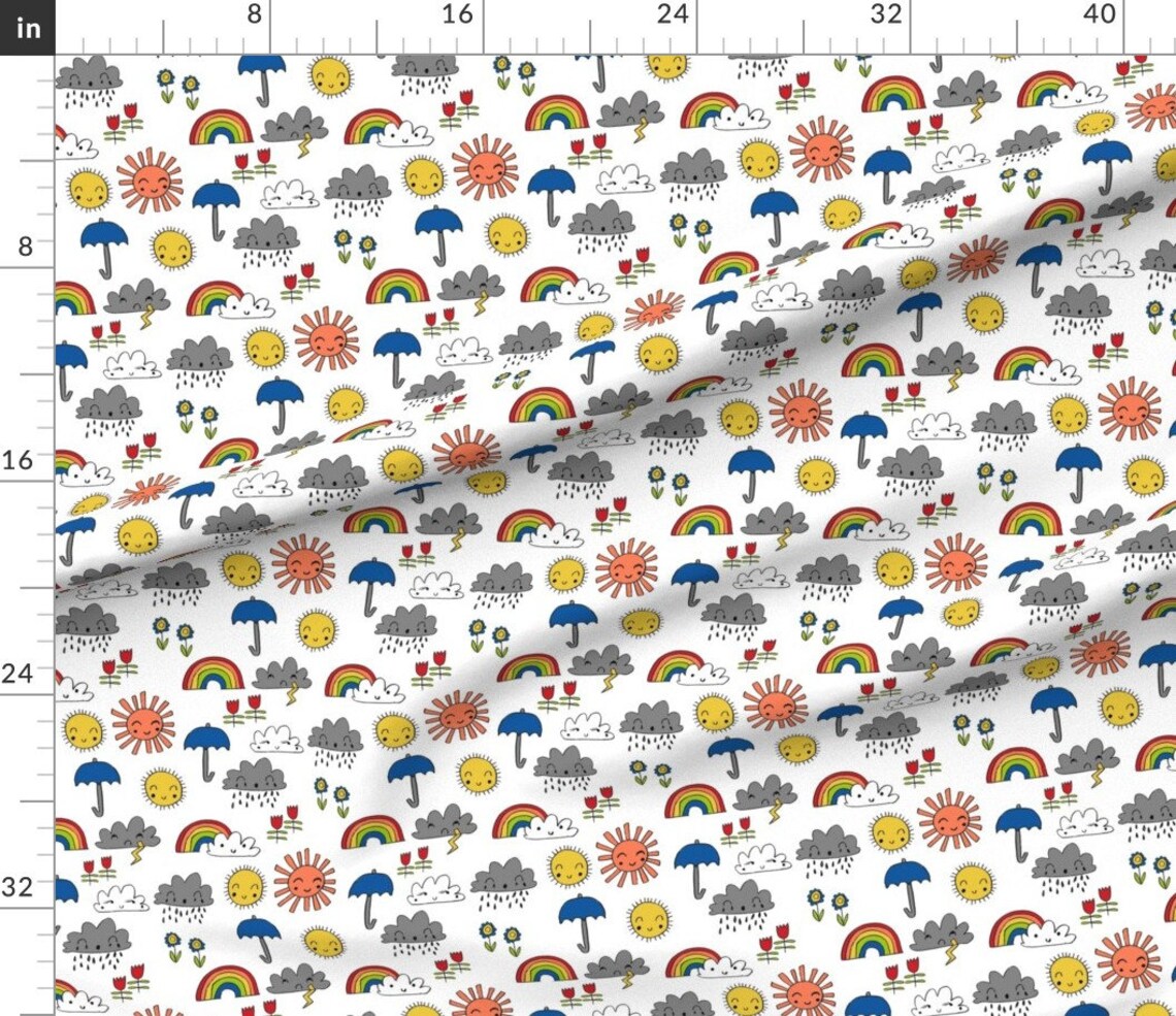 Whimsical Weather Fabric Weather Rainbow Clouds Sunshine - Etsy