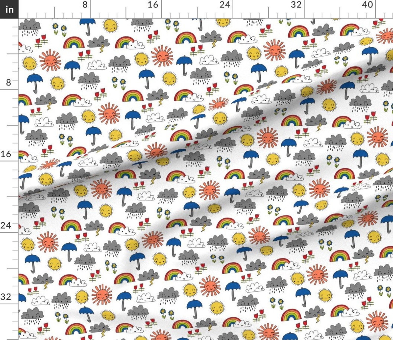 Whimsical Weather Fabric Weather Rainbow Clouds Sunshine - Etsy
