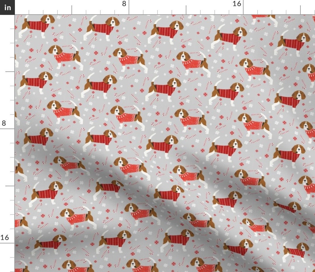 Beagle Fabric Beagle Christmas Sweater Peppermint Candy Cane Snowflakes ...