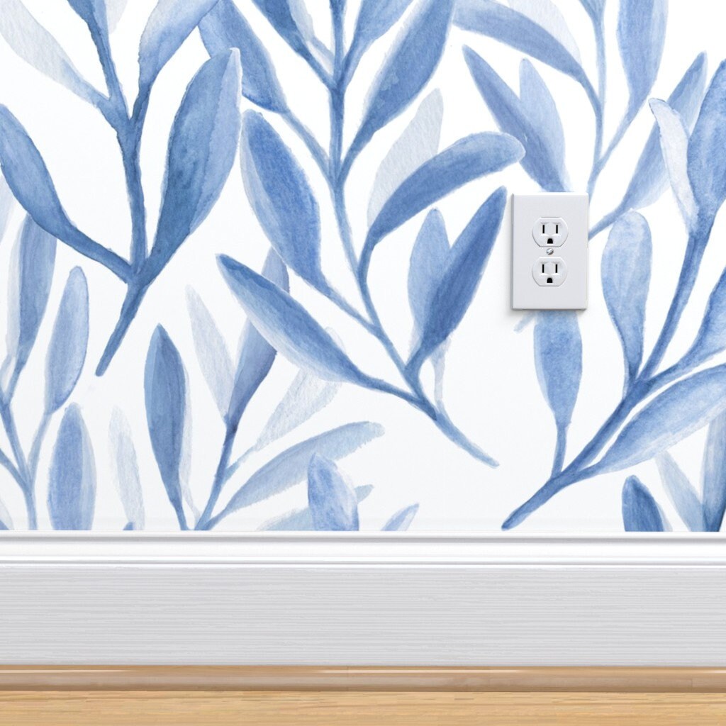 Botanical Wallpaper Cobalt Blue Branches by Katchu Hand | Etsy