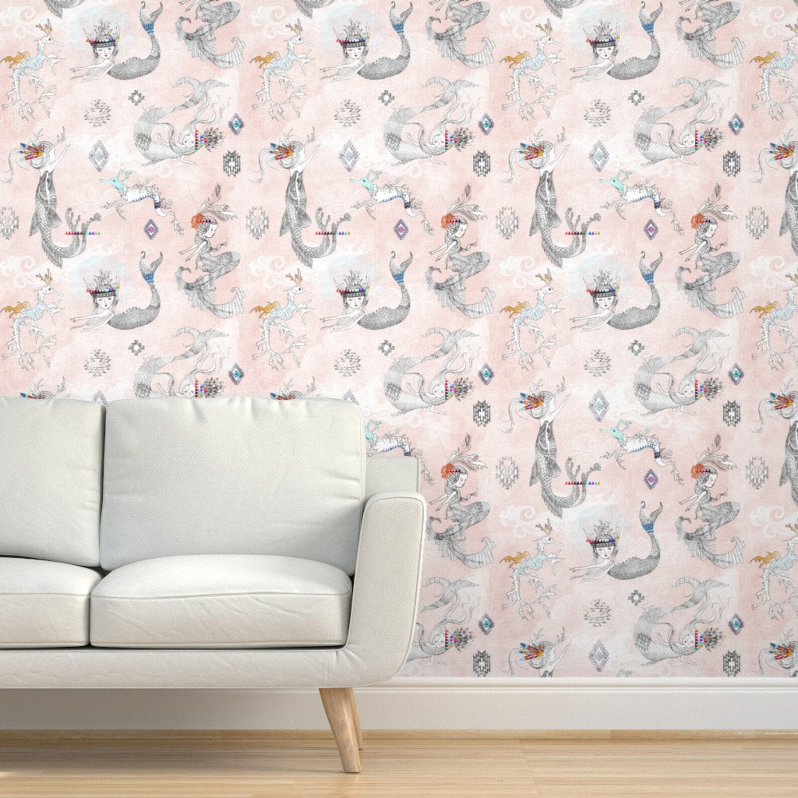 Mermaid Wallpaper Boho Maids Dragons by Nouveau Bohemian - Etsy