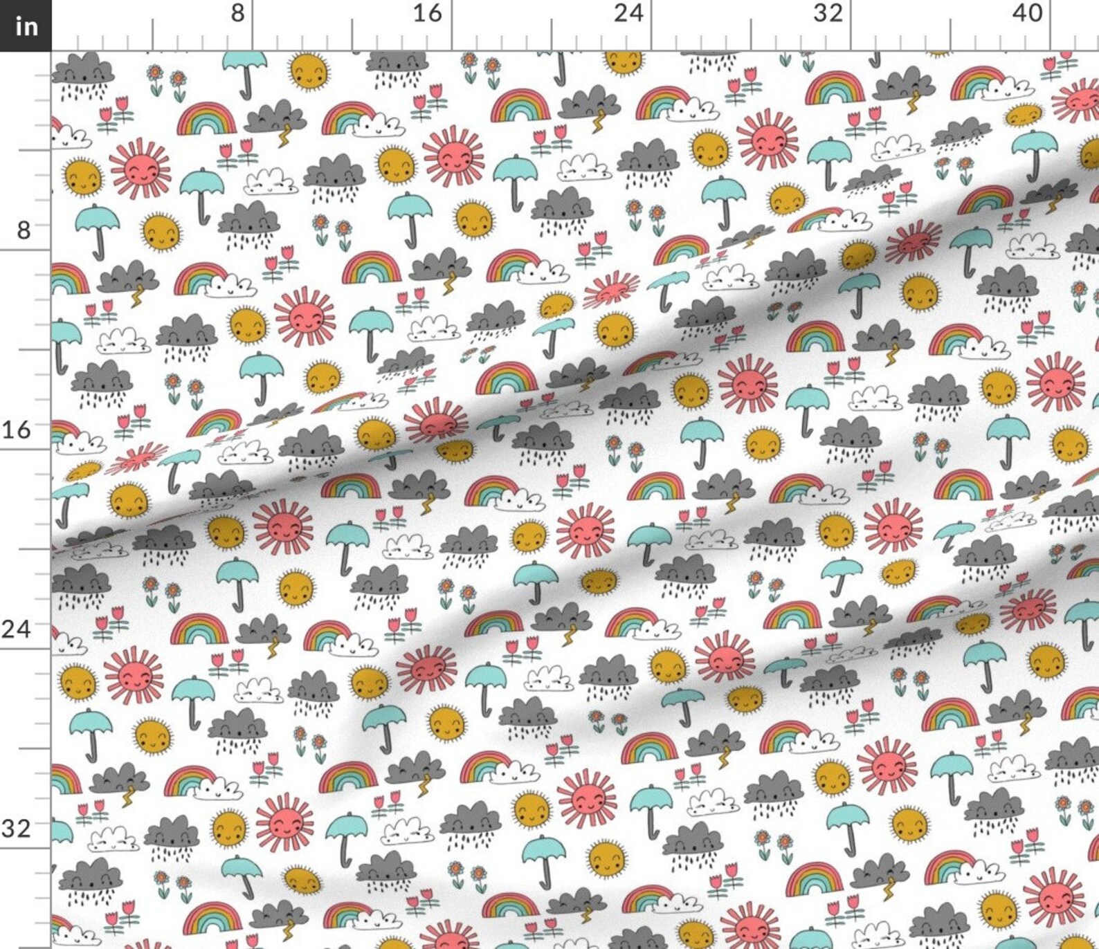 Sunshine Fabric Weather // Rainbow Clouds Sunshine Happy - Etsy