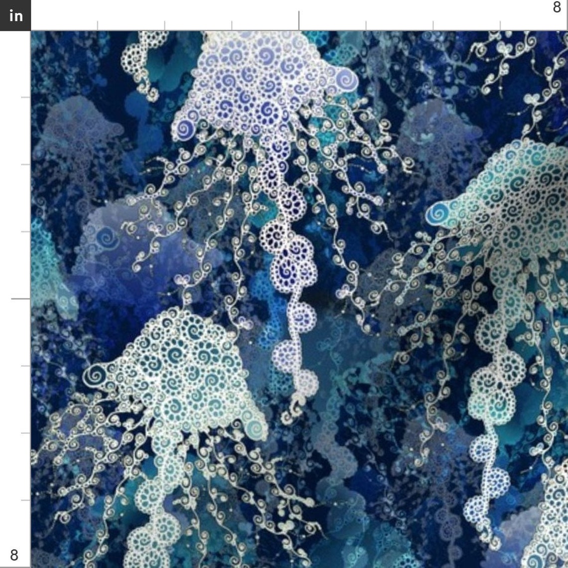 Jellyfish Fabric Jellyfish in Deep Blue by Pearlposition - Etsy