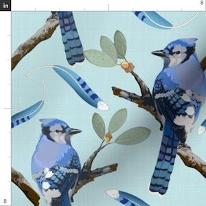 Blue Jay Fabric - Blue Jays on Aqua by Shellypenko- Watercolor Bird ...