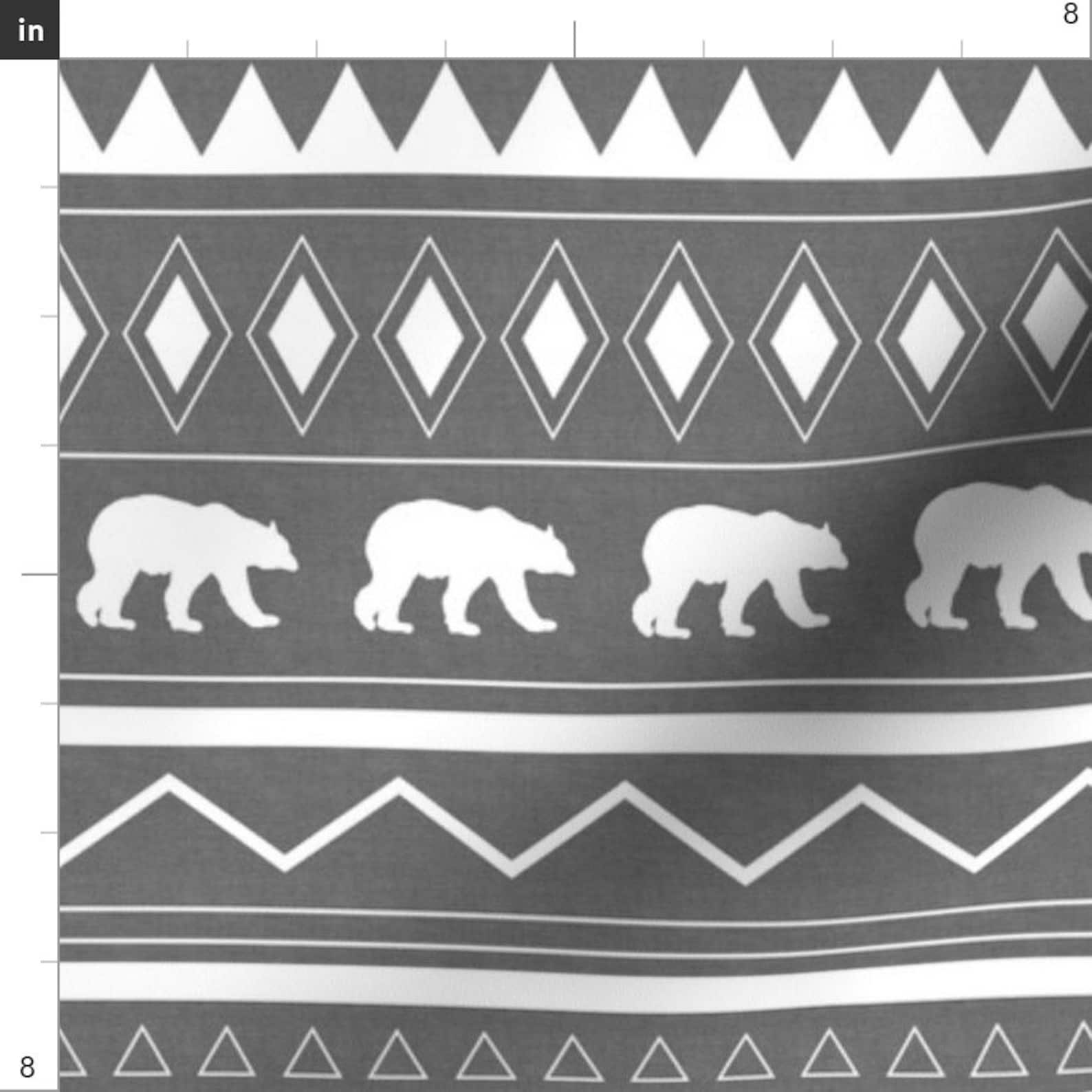 Bear Fabric Bear Tribal Pattern In Gray And White By | Etsy