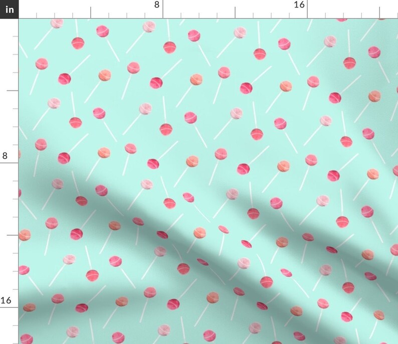 Lolli Fabric Lollipop Pink on Mint by Littlearrowdesign - Etsy