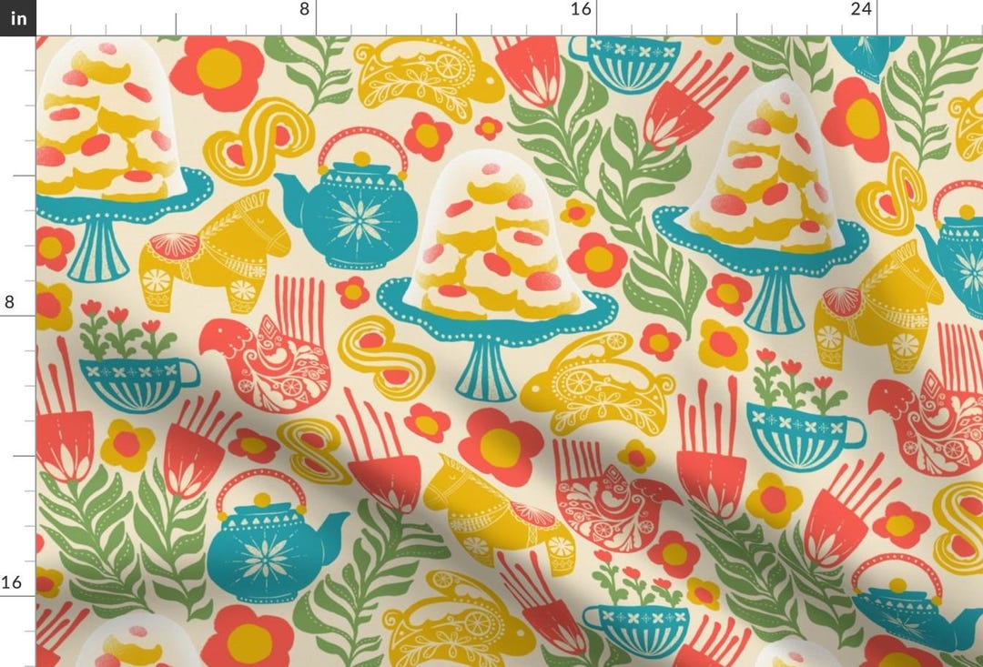 Swedish Coffee Fabric - Fika by Lidiebug - Tea Time Folk Food Dala ...