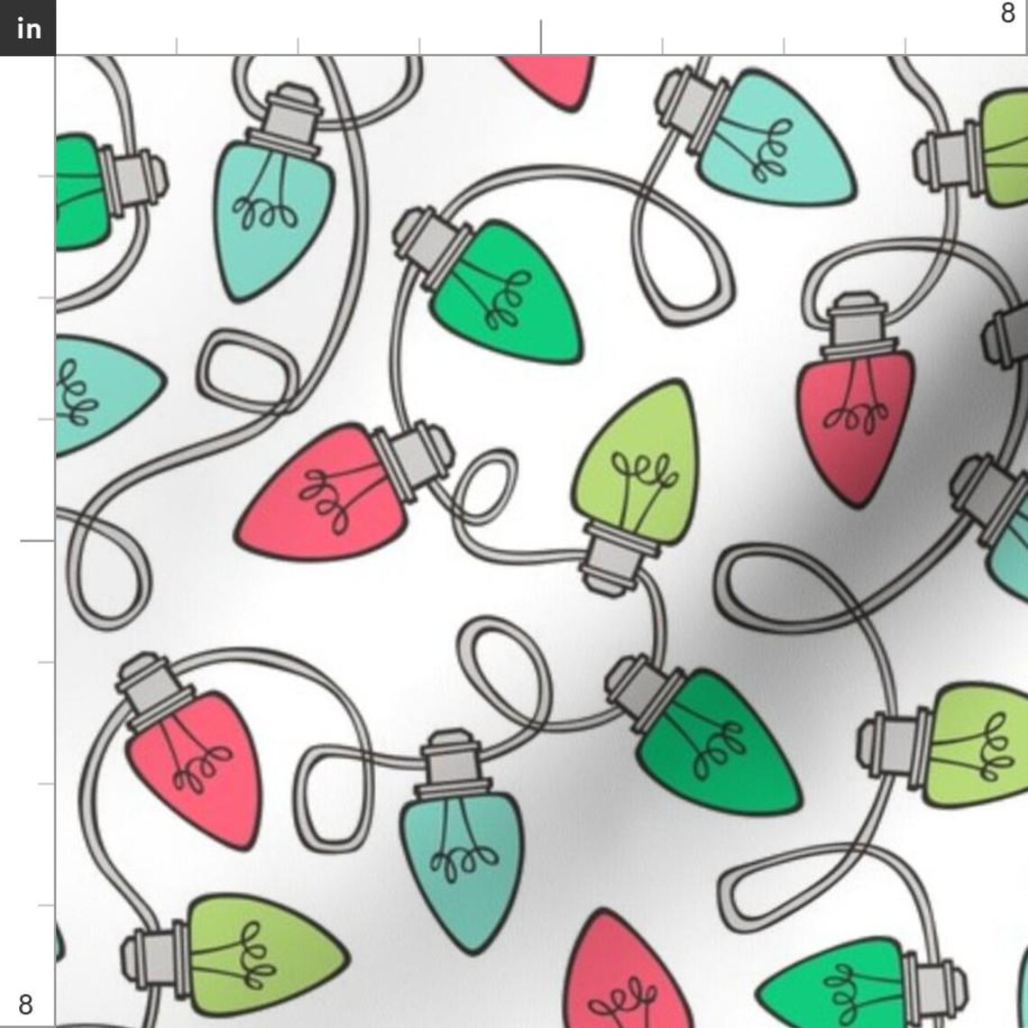 Christmas Fabric - Christmas Xmas Holiday Lights Bulbs Red Green on ...