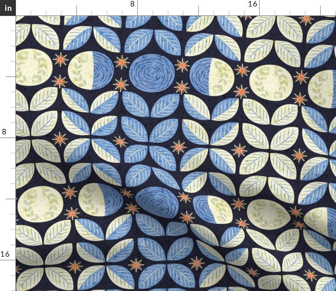 Moon Phases Fabric Moon-phases by Gaiamarfurt Modern Folk - Etsy