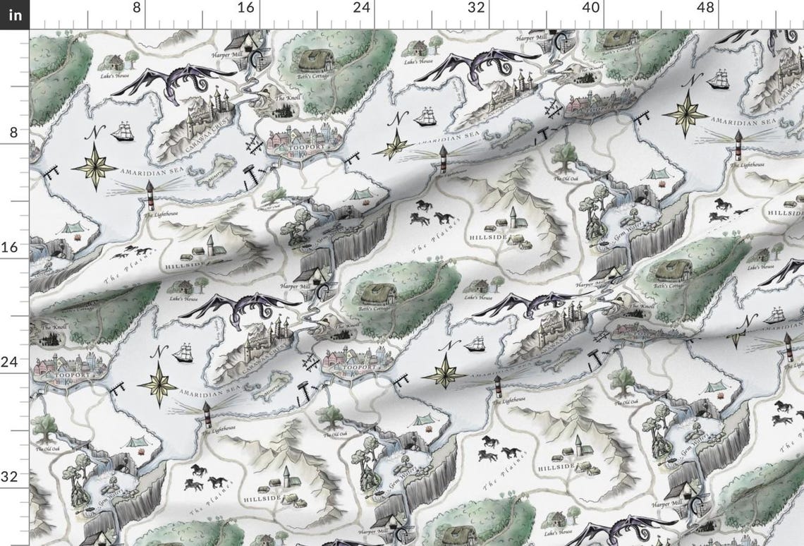Fantasy Map Fabric - the Grand Adventure by Miaclarke - Dragon Medieval ...