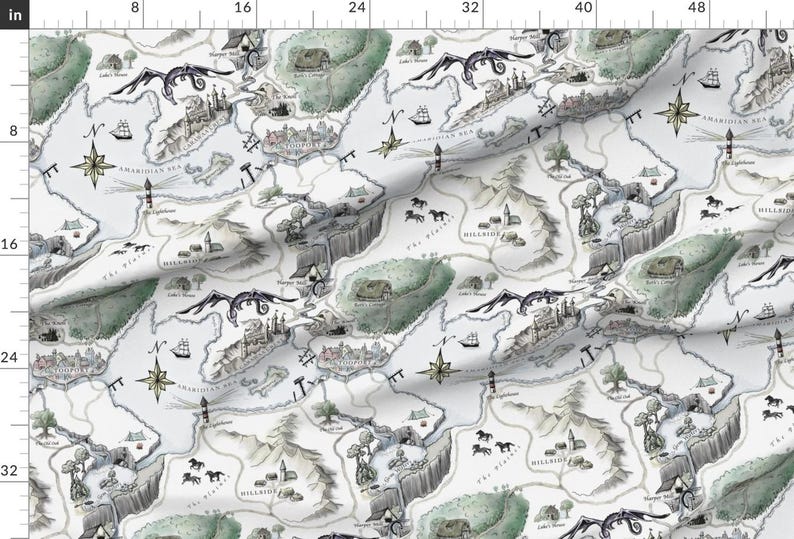 Fantasy Map Fabric - the Grand Adventure by Miaclarke - Dragon Medieval ...