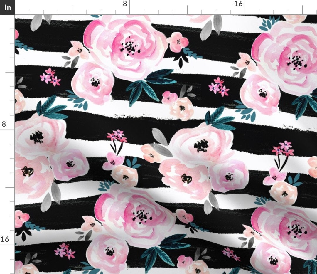 Flowery Bands Fabric Sunset Rose Stripe by Crystal Walen Bold Striking ...