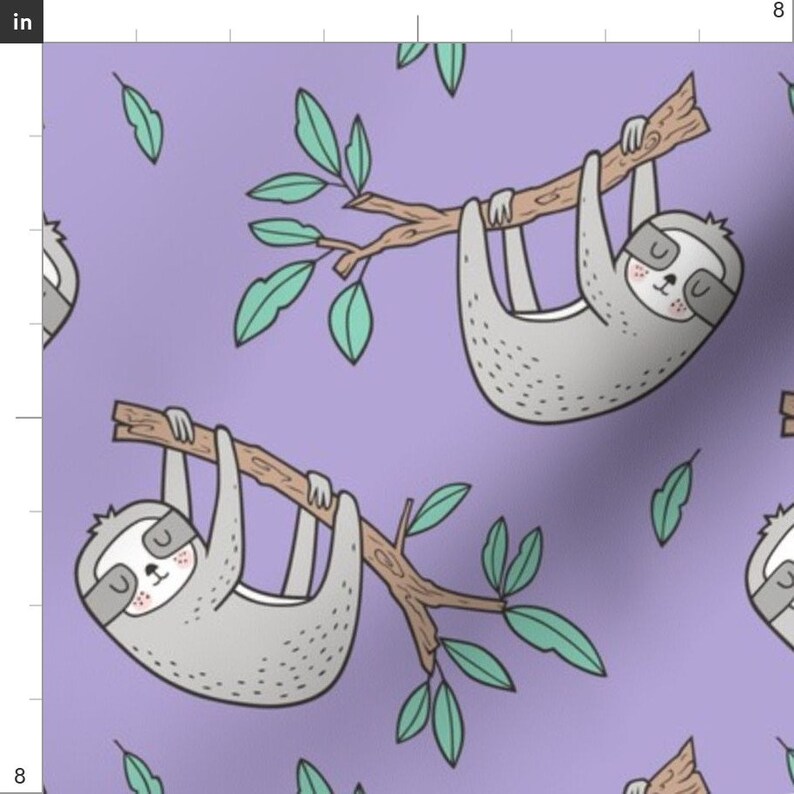 Sloths on Purple Fabric Sloths on Tree Branch With Leaves on - Etsy