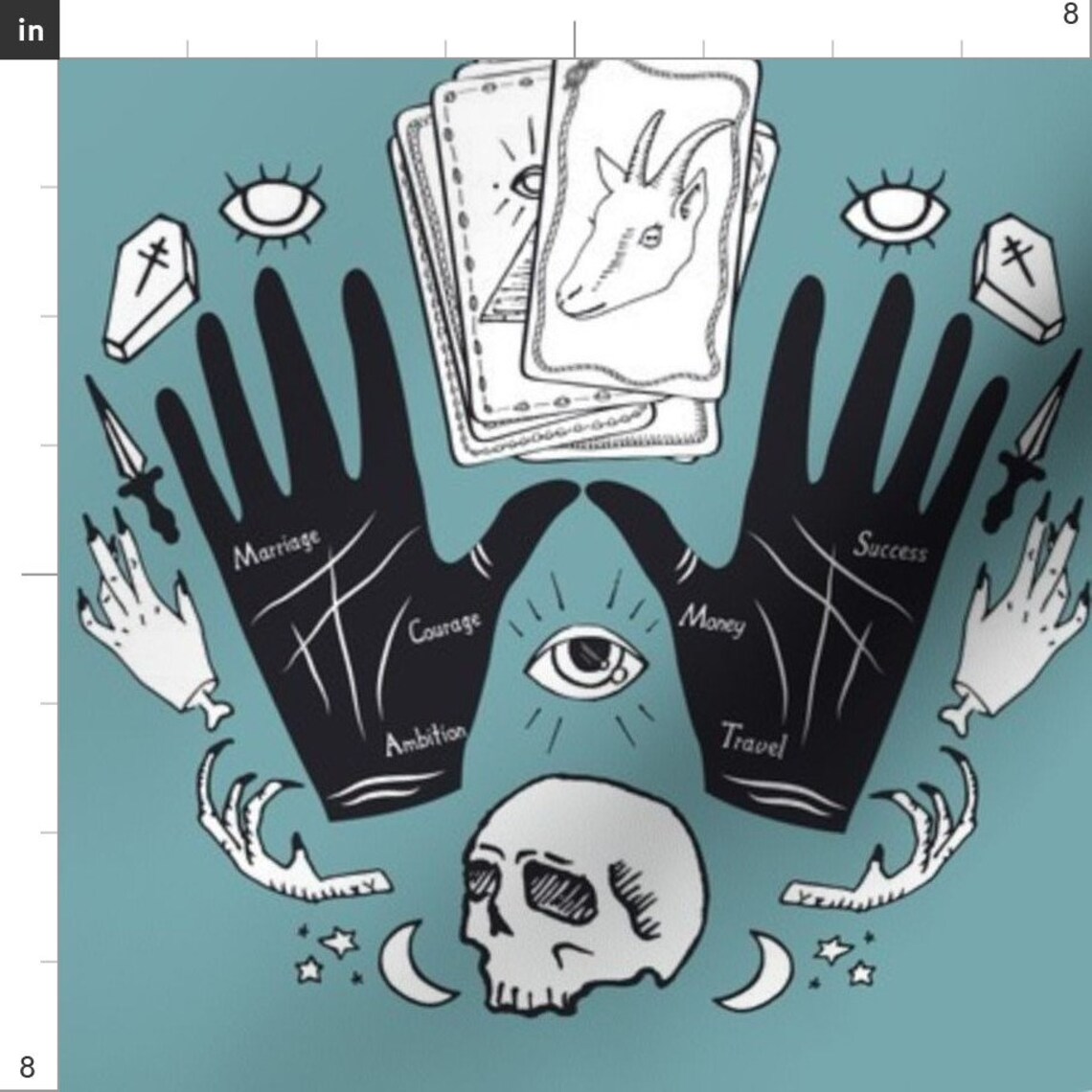 Spooky Fabric Curses and Spells Damask Black and Blue by - Etsy