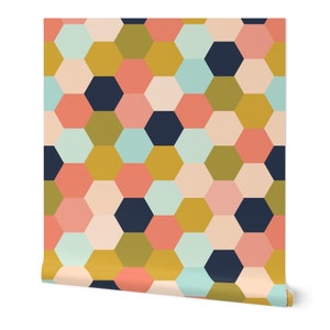 Coral Jubilee Wallpaper Hexagon Coral Jubilee by Ivieclothco - Etsy