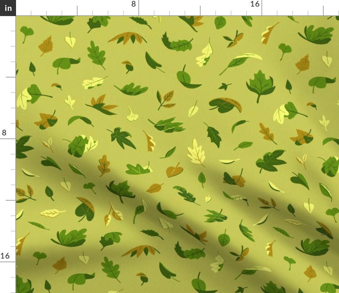 Green Leaves Fabric Early Autumn Leaves by Caleb Luke Lin Leaves ...