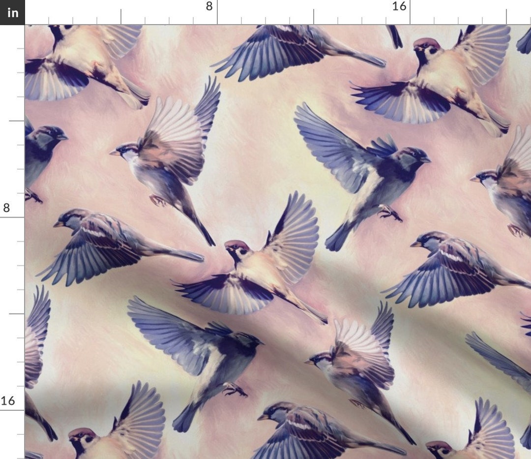 Sparrows in Flight Fabric Sparrow Flight Rose Quartz and Serenity Large ...