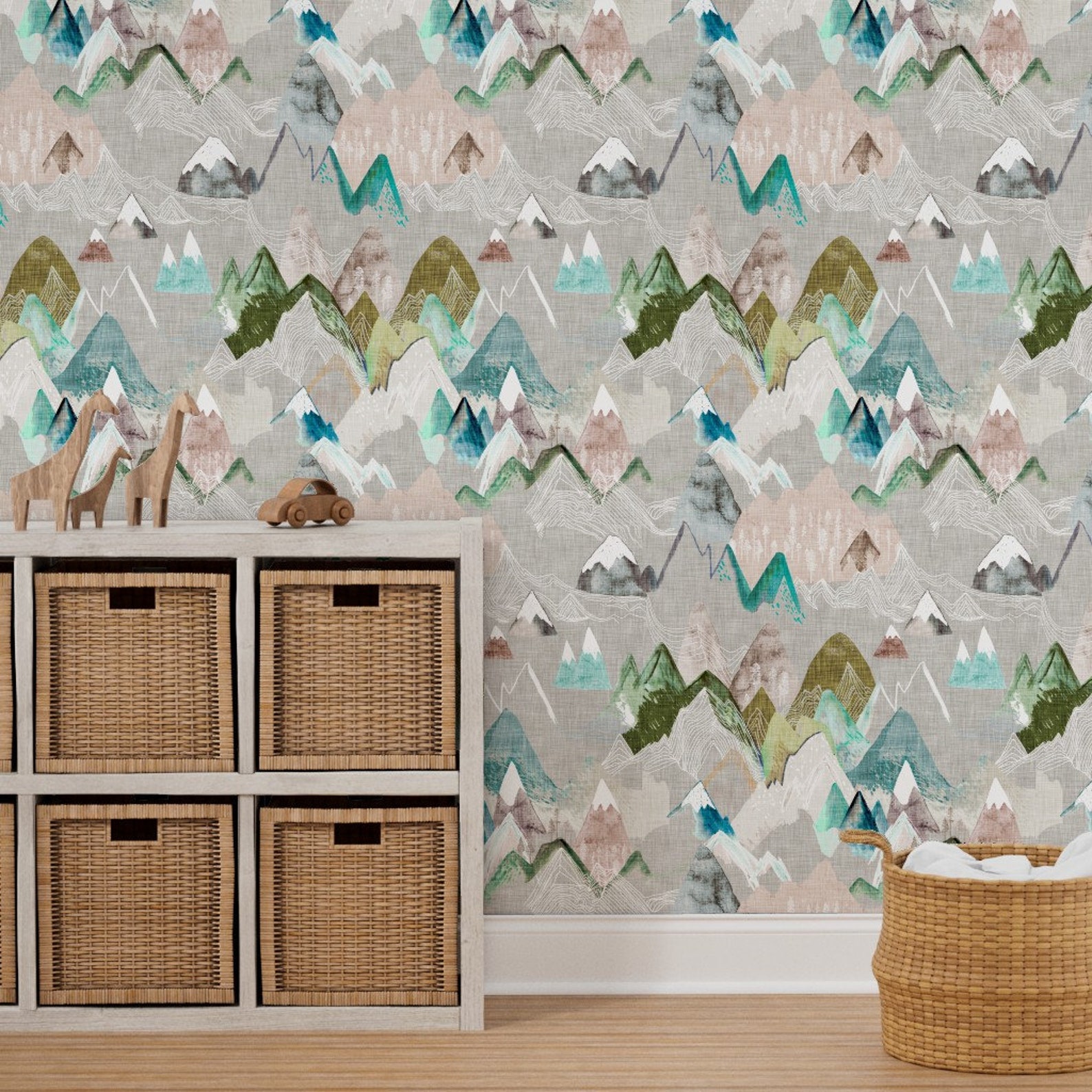 Mountain Wallpaper misty Blue Gray by Nouveau Bohemian - Etsy