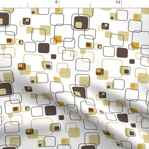 Geometric Fabric Mid-century Modern Brown Retro Squares by | Etsy