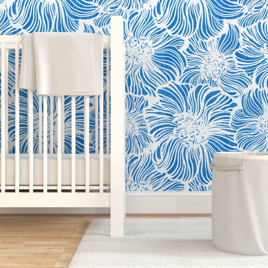 Floral Wallpaper Sunflower in Teal on Linen by Mpzstudio - Etsy