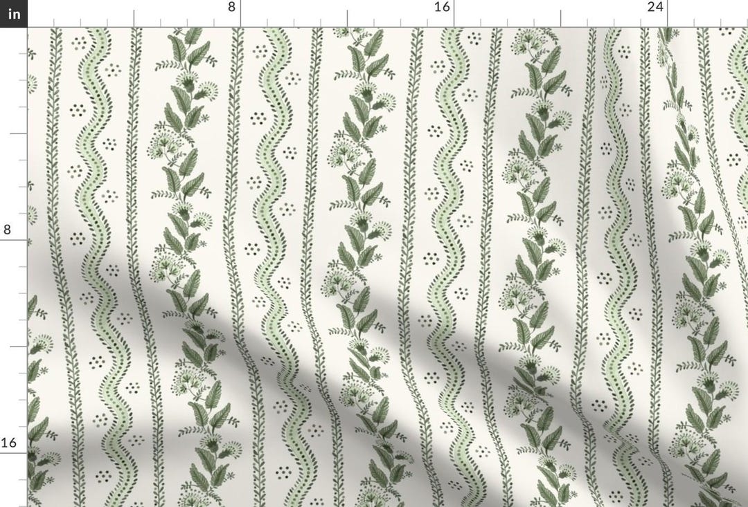 Green Floral Stripe Fabric - Green Floral Stripe by Danika_herrick ...